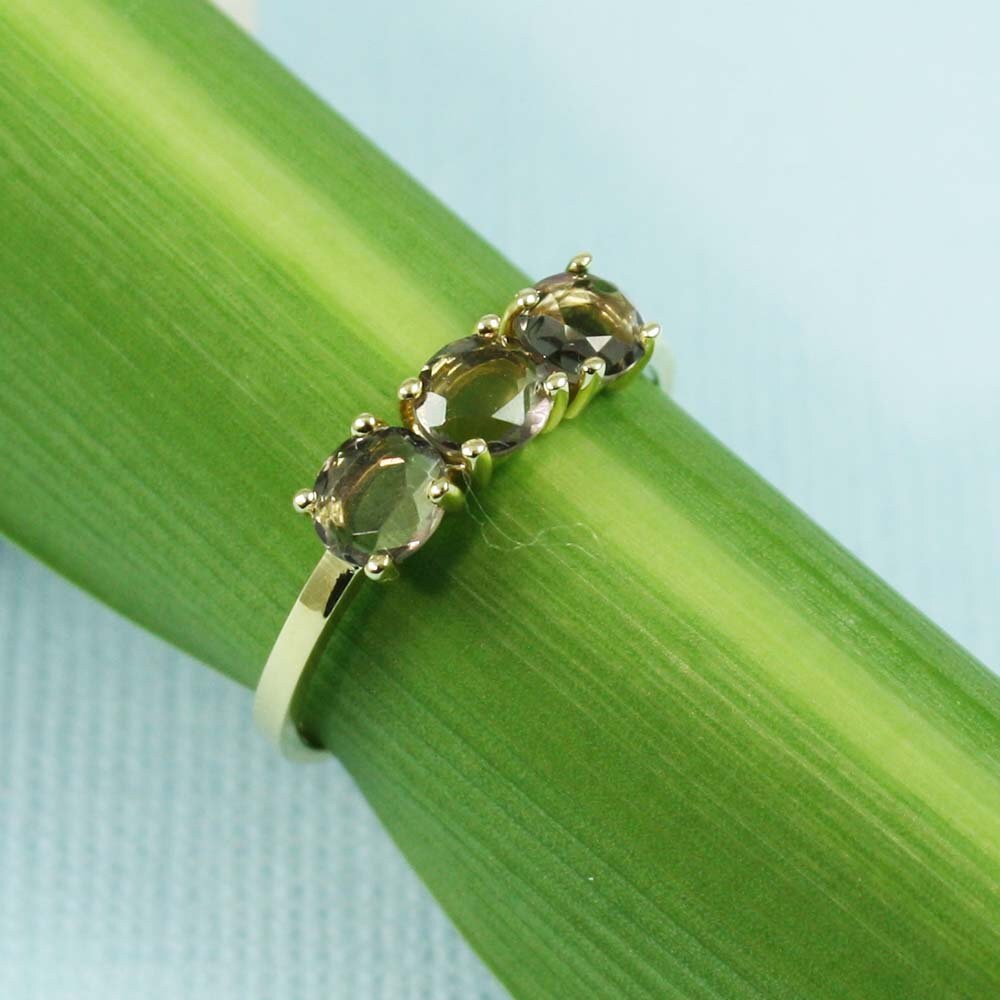 Smoky Quartz Gold Ring Three Gemstone Ring Multi-gemstone - Etsy