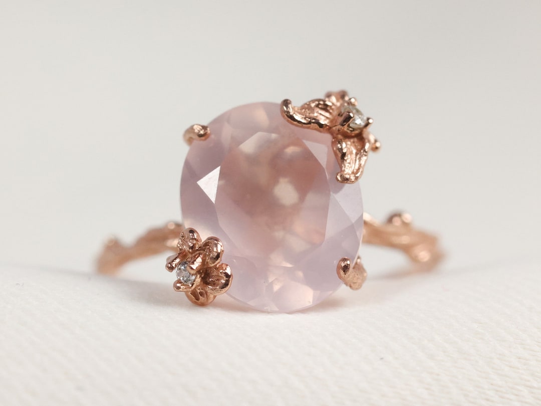 Floral Rose Quartz Rose Gold Ring Rose Quartz Rings Rose - Etsy