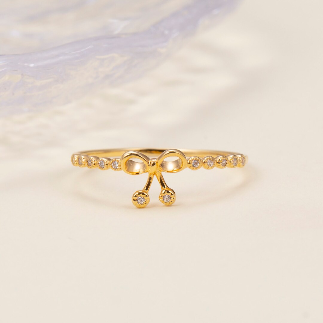 Gold Bow Ring, Gold Bow Ring for Women, Gold Ribbon Ring, Small Band ...