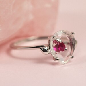 White Quartz and Ruby Heart Ring - Etsy