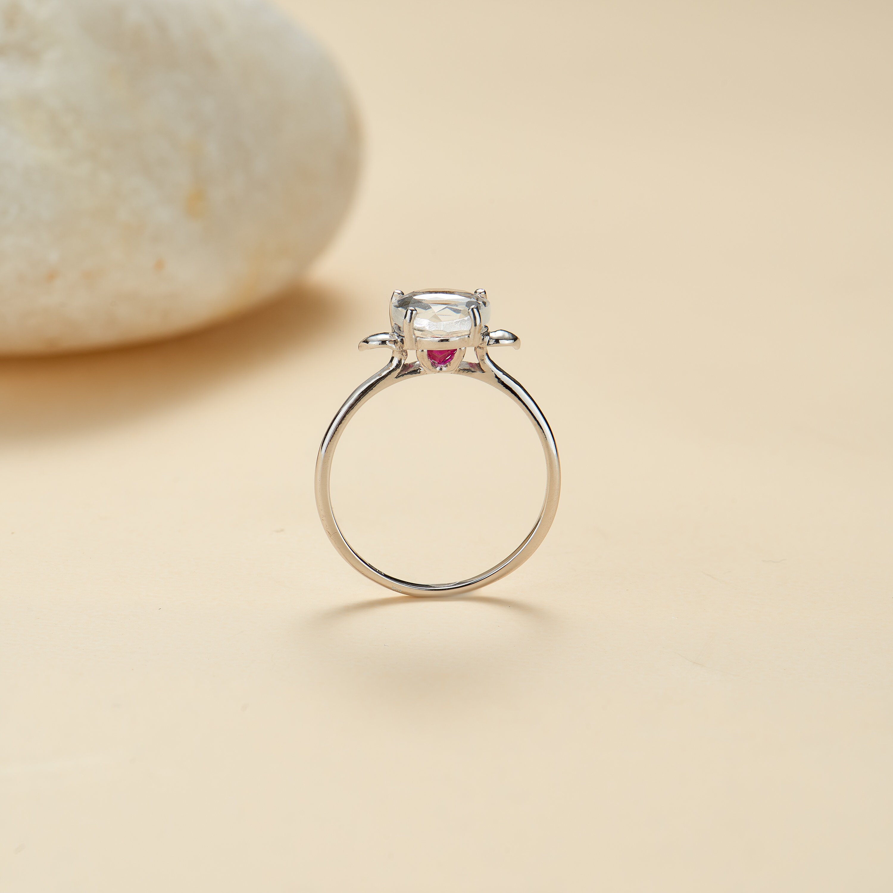 White Quartz and Ruby Heart Ring - Etsy