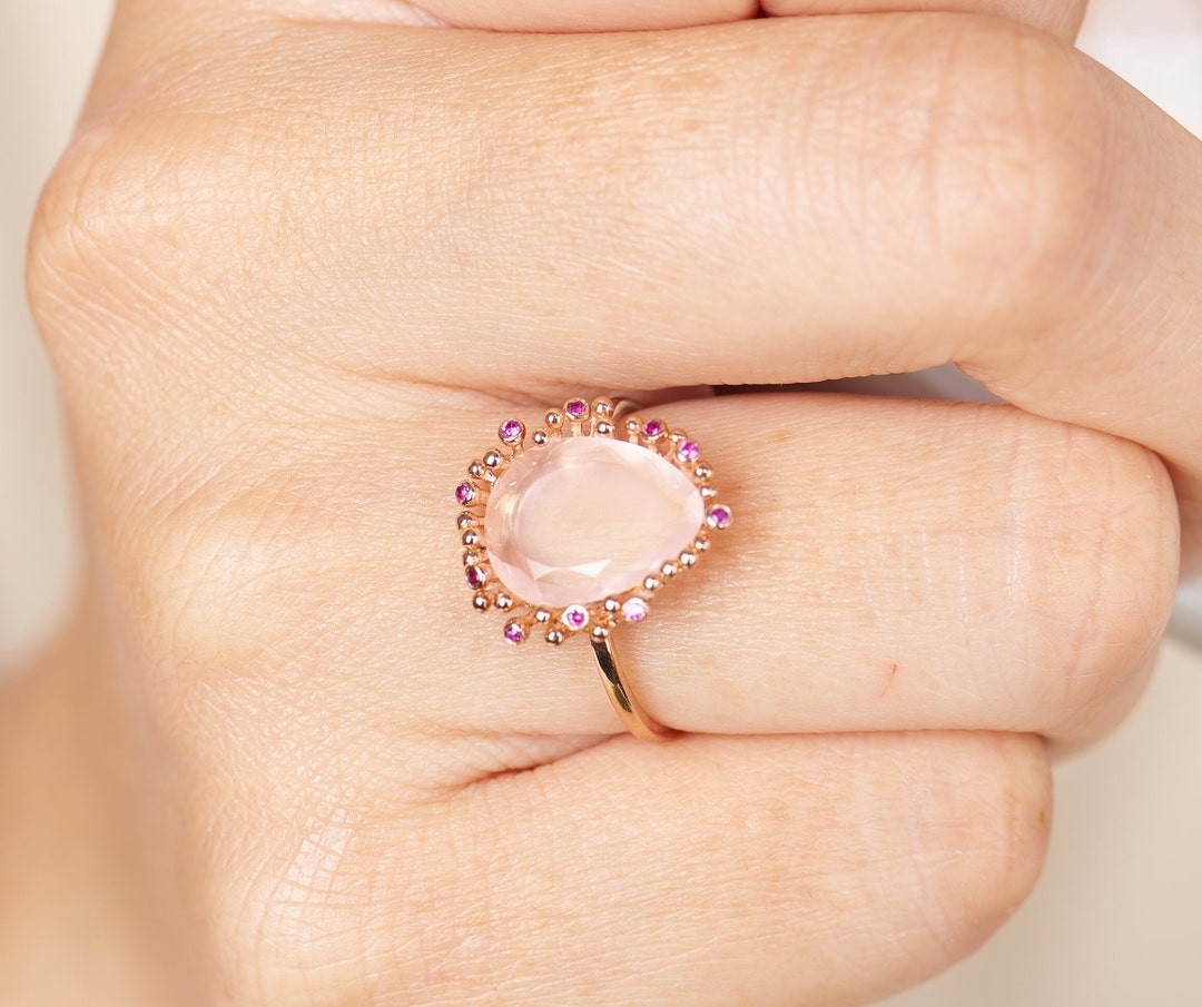 Pear Cut Rose Quartz Ring, Gemstone Rings, Rose Quartz Rings, Rose Quartz Rings for Sale ...