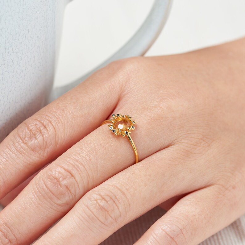 Round Citrine Gold Ring, Citrine Ring, Citrine Ring Gold, Gold Citrine ...