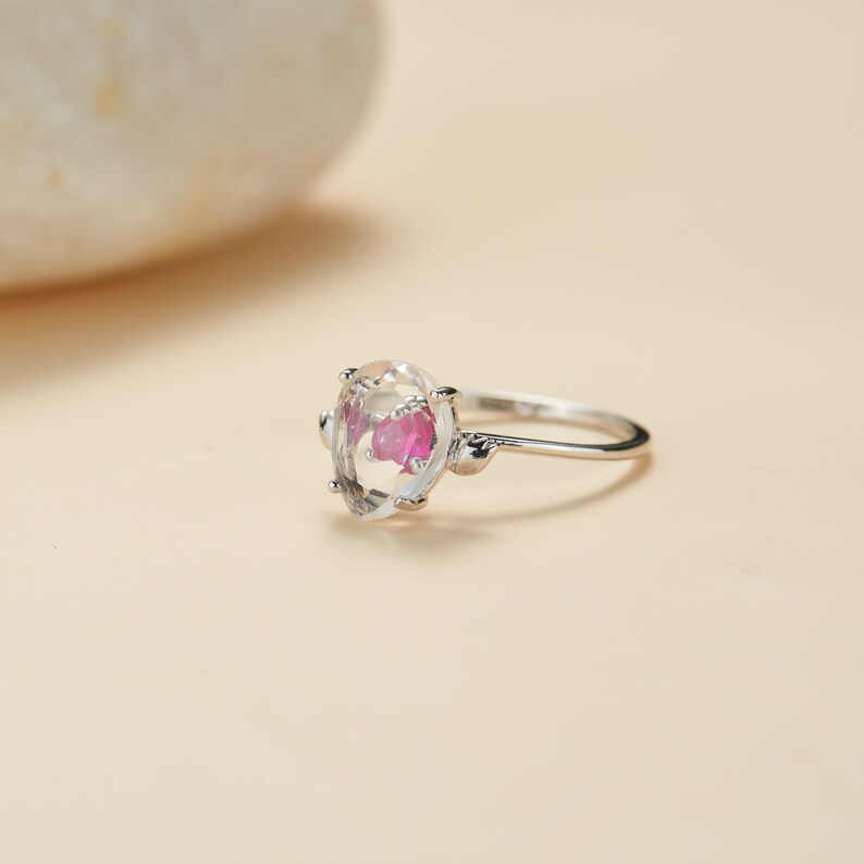 White Quartz and Ruby Heart Ring - Etsy