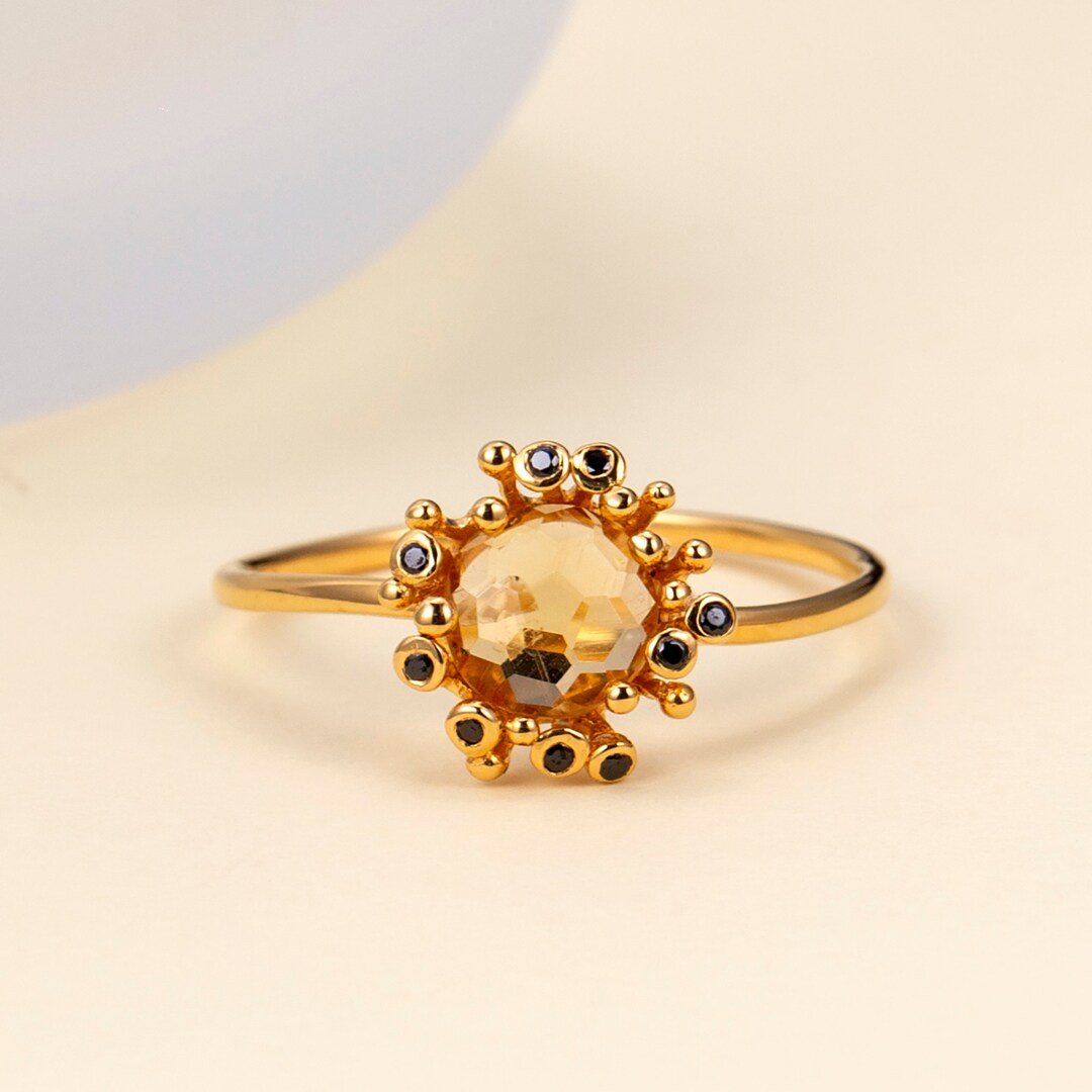 Round Citrine Gold Ring, Citrine Ring, Citrine Ring Gold, Gold Citrine ...