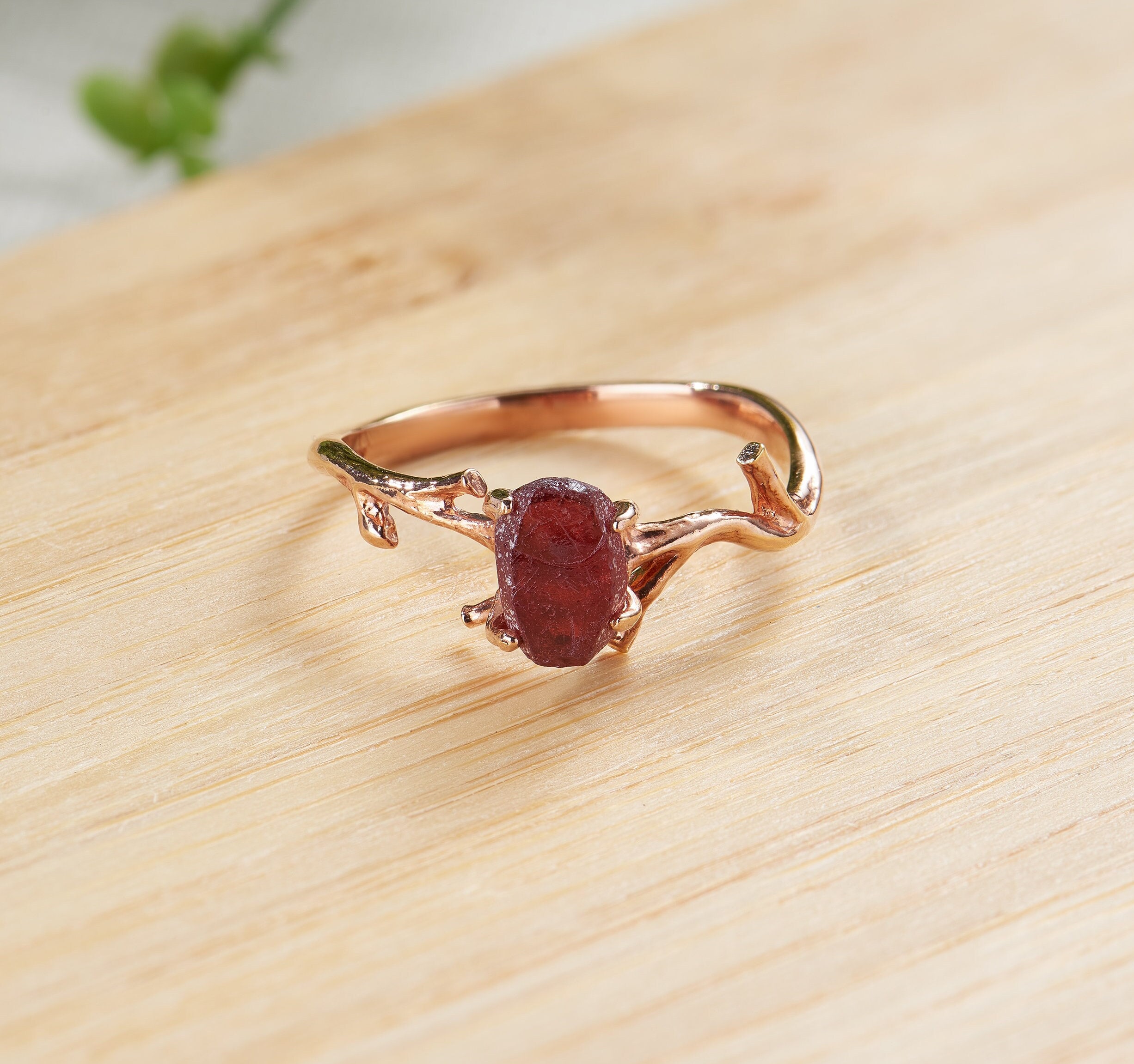 Rough Garnet Rose Gold Branch Ring, Rough Garnet, Rough Garnet Rose ...