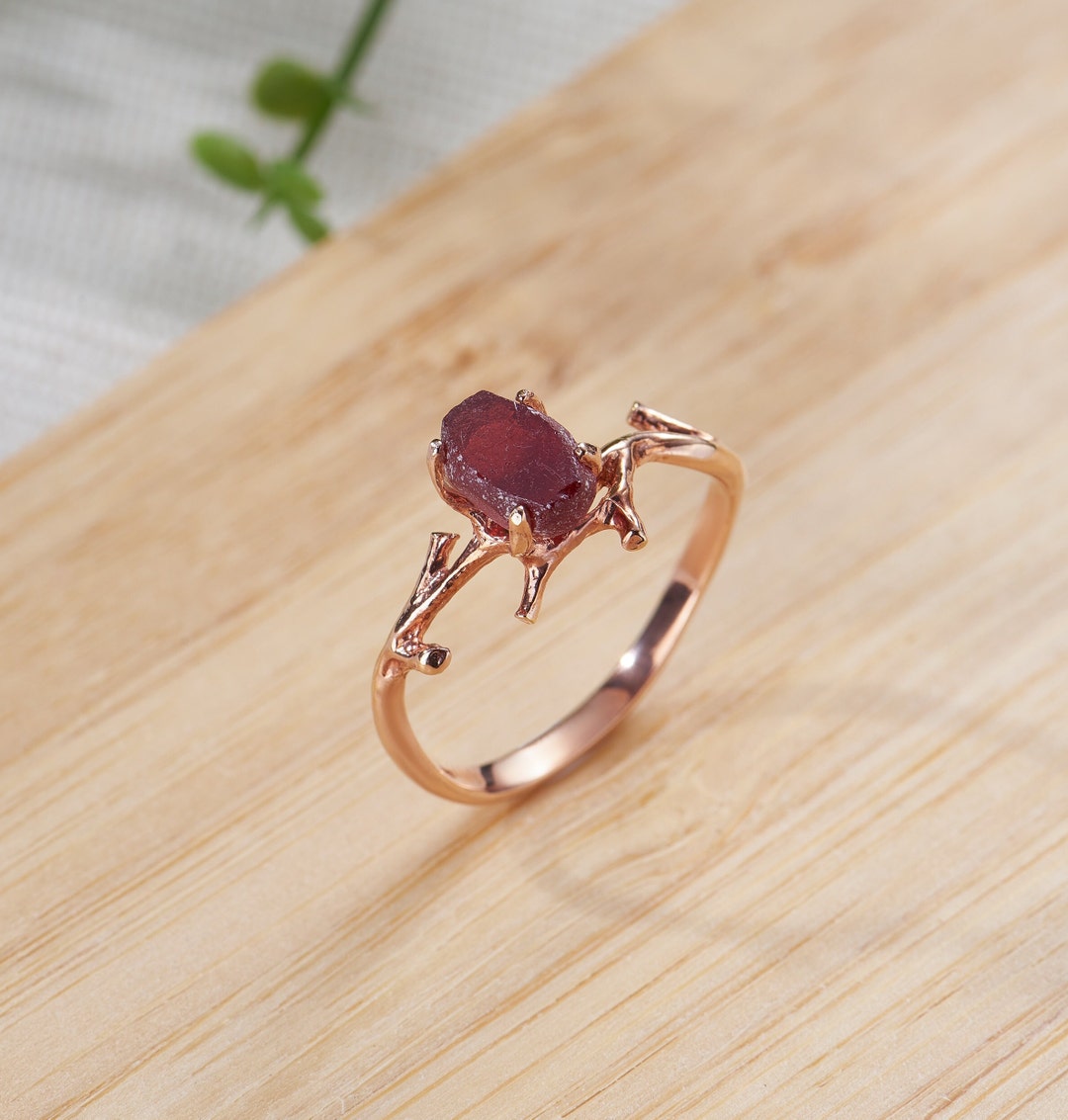 Rough Garnet Rose Gold Branch Ring, Rough Garnet, Rough Garnet Rose ...