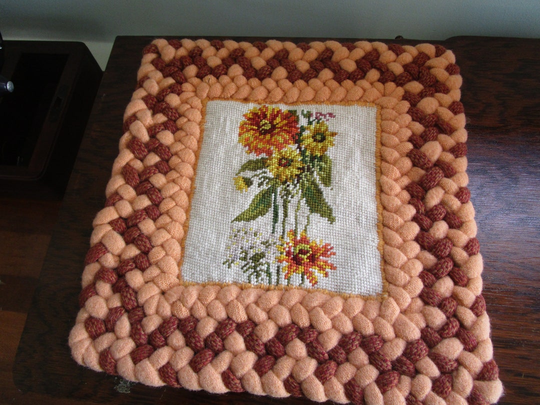 Unique Wall Hanging, Wool Table Mat, Vintage Needlepoint, Handbraided ...