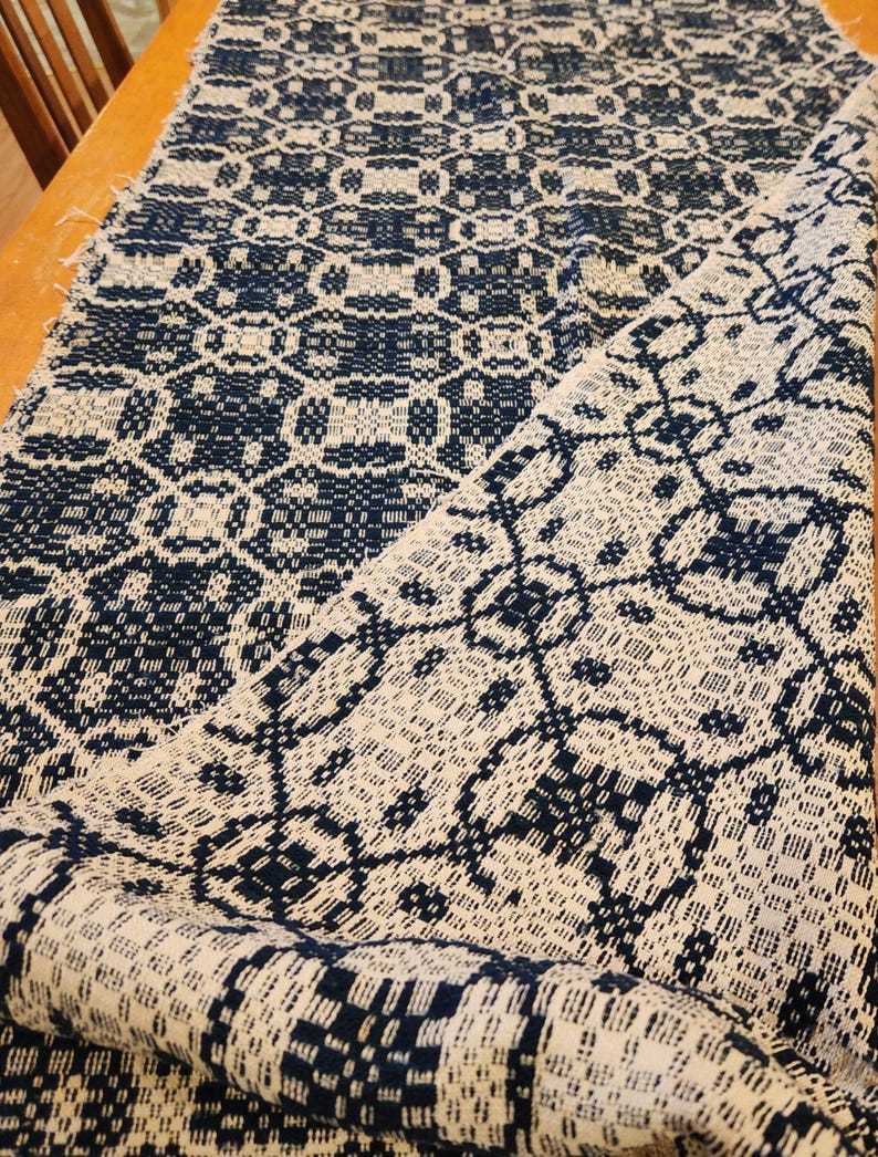 Vintage Textile, Linsey Woolsey, Fabric, Navy Wool, Natural Linen ...