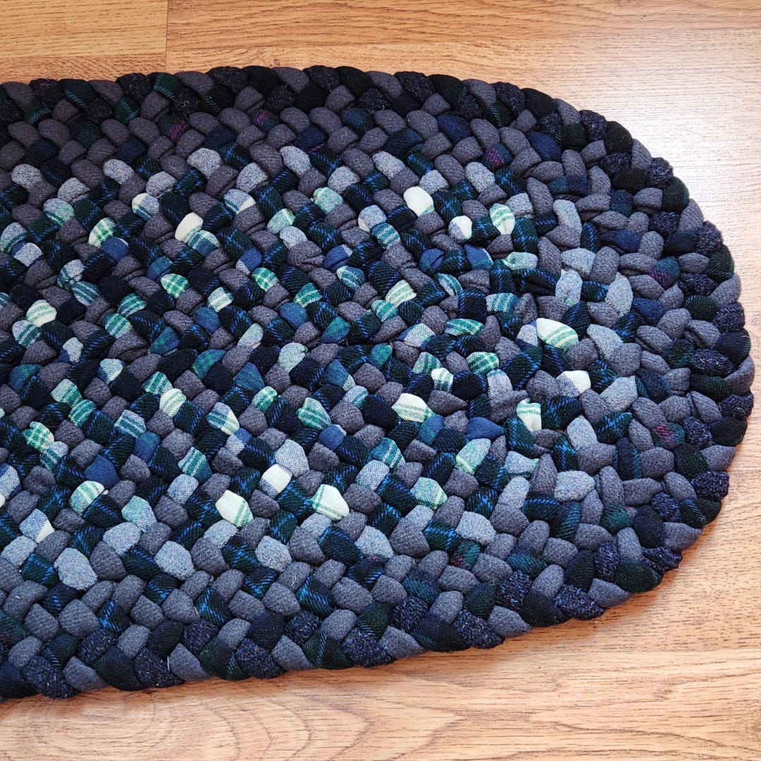 Hand Braided Wool Runner Rug, Blue Plaid Accent, Cozy Home Decor (14x40 ...