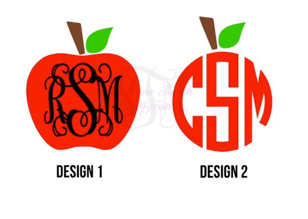 Monogram Apple Vinyl Decal Sticker - Monogrammed Teacher Gifts - Car ...