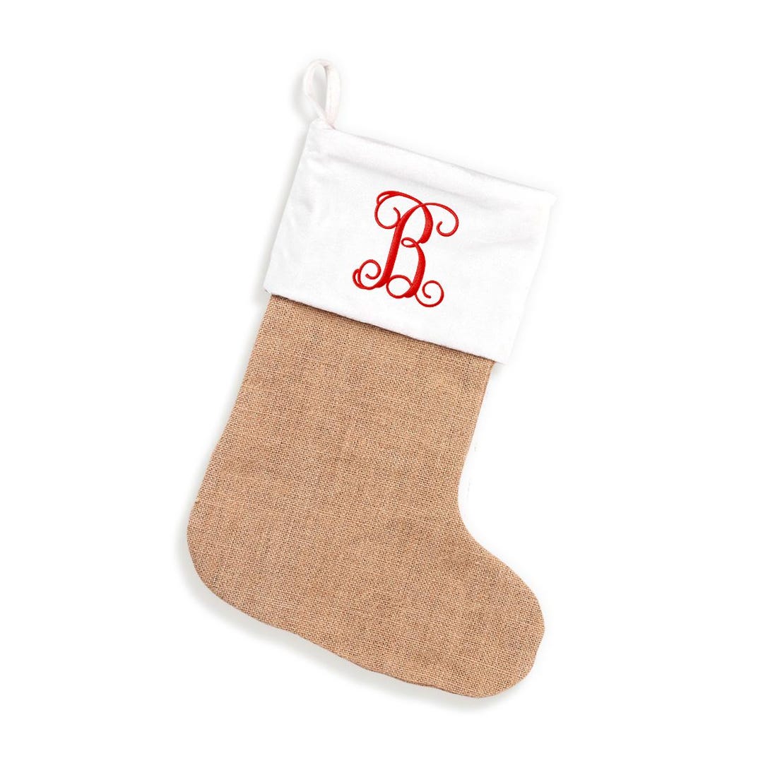 Monogrammed Burlap Velvet Christmas Stocking Creme Cuff Christmas ...