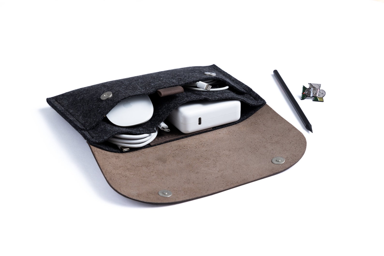 Cable Organizer, Leather and Pure Wool Felt Cord and Cable Organizer ...