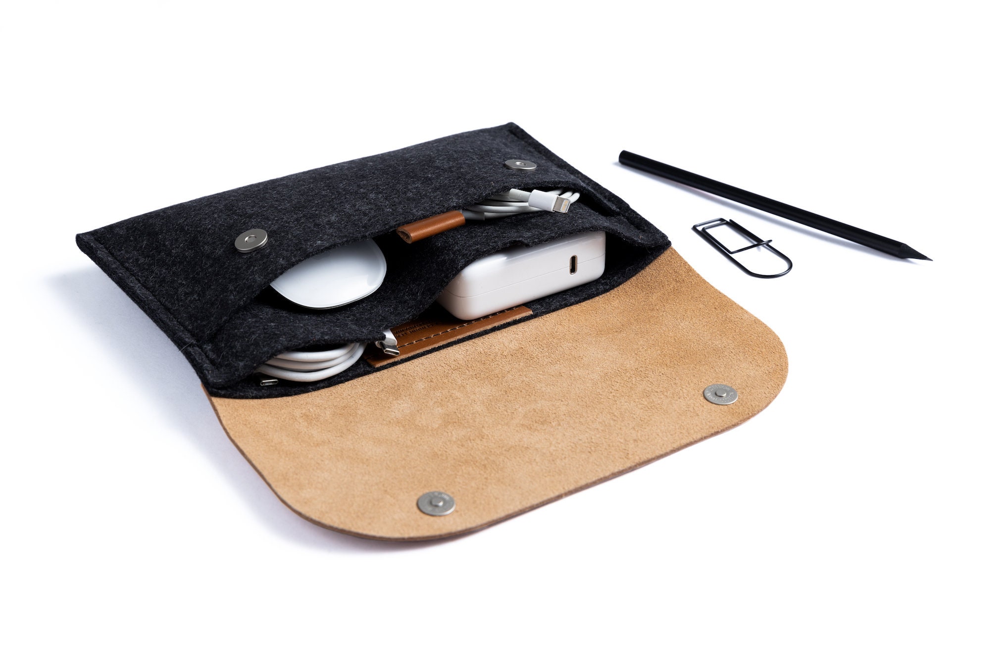 Cable Organizer, Leather and Pure Wool Felt Cord and Cable Organizer ...