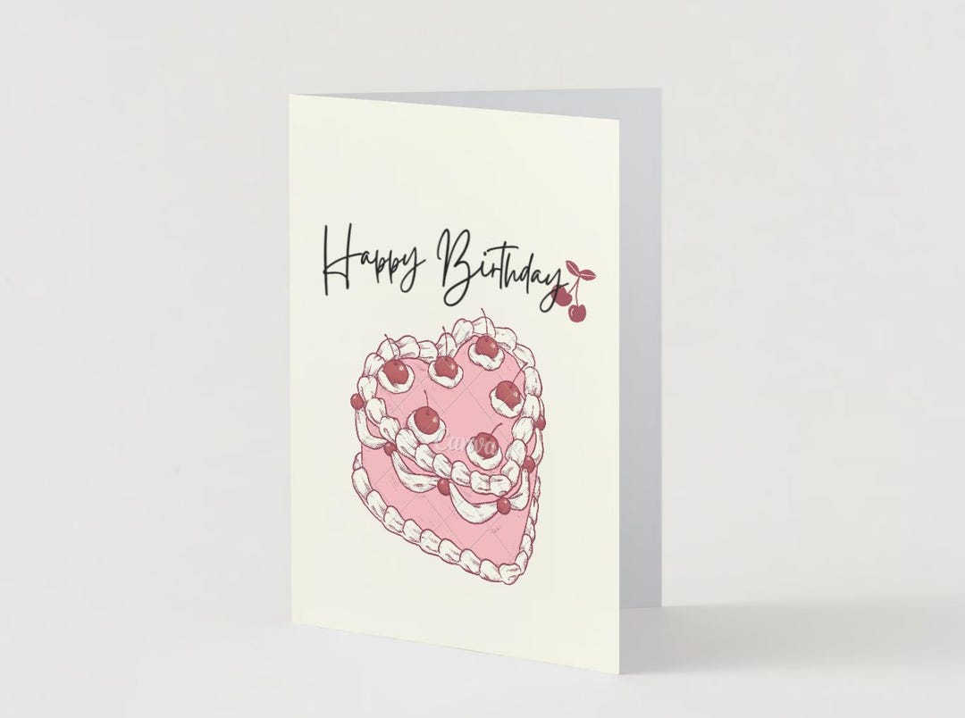 Vintage Cake Birthday Card Template Canva Template Digital Card Digital ...