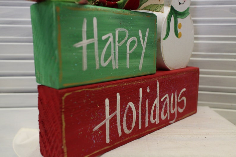 Snowman Happy Holidays Christmas Hand Painted Block Set - Etsy