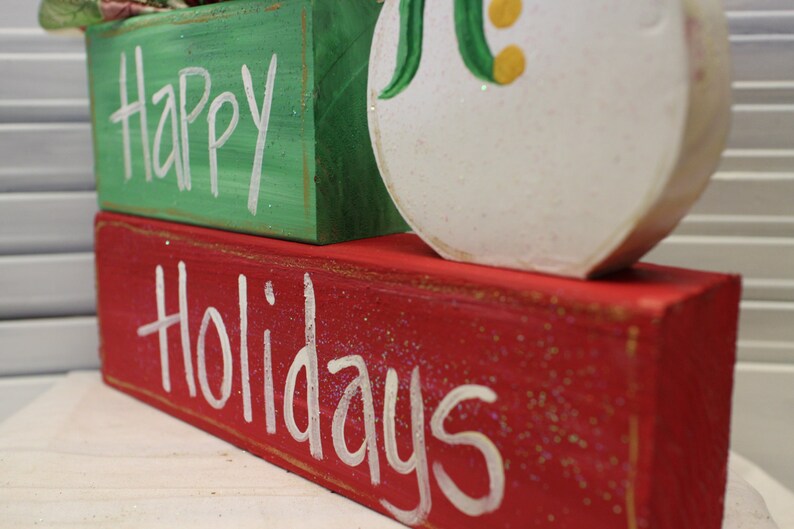 Snowman Happy Holidays Christmas Hand Painted Block Set - Etsy