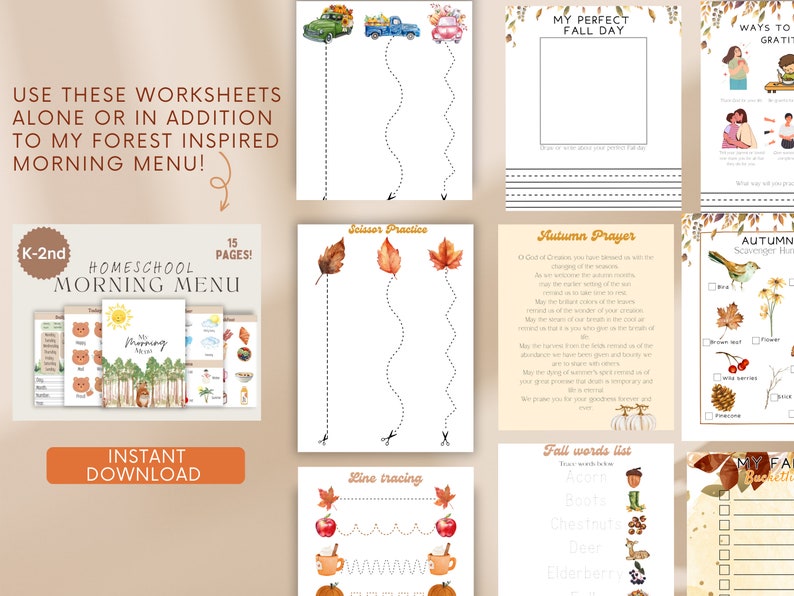 Fall Morning Menu - Kindergarten Homeschool Lessons & Fall Activities ...
