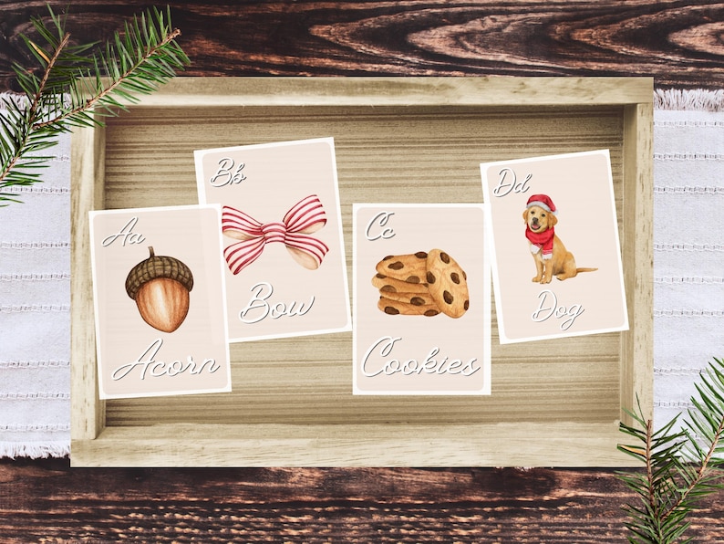 Christmas Alphabet Flashcards, Montessori Learning, Preschool Christmas ...