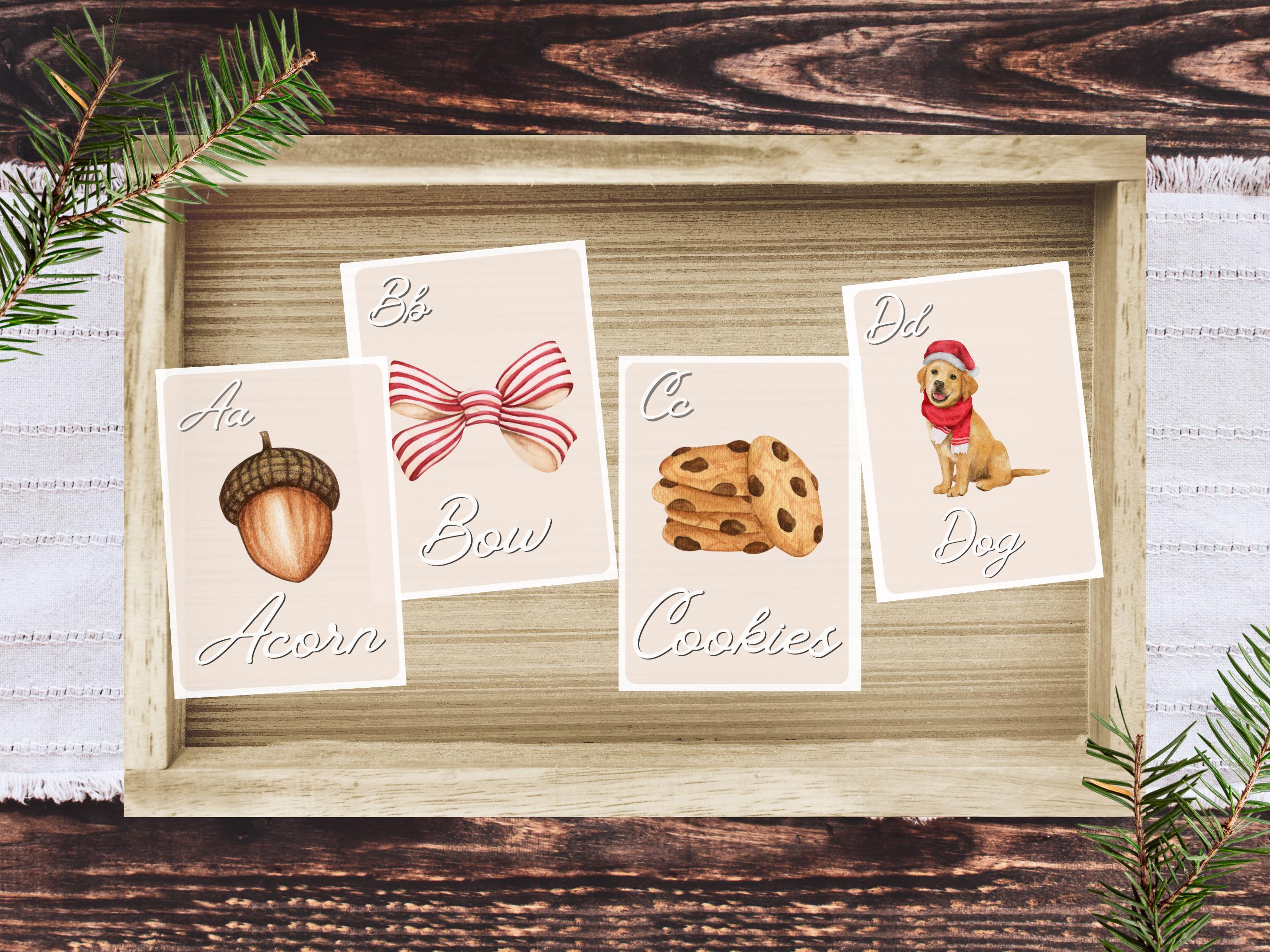 Christmas Alphabet Flashcards, Montessori Learning, Preschool Christmas ...