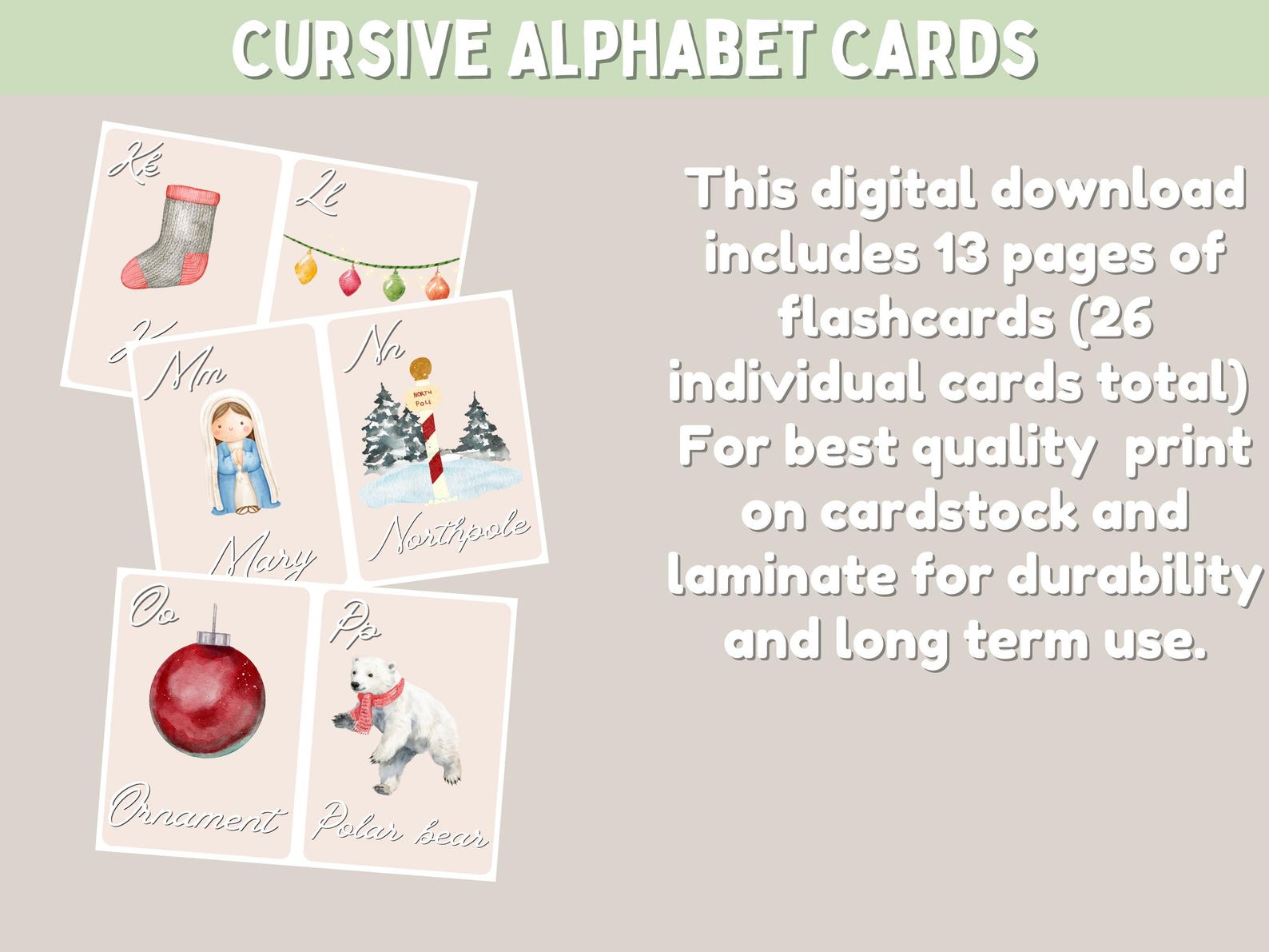 Christmas Alphabet Flashcards, Montessori Learning, Preschool Christmas ...