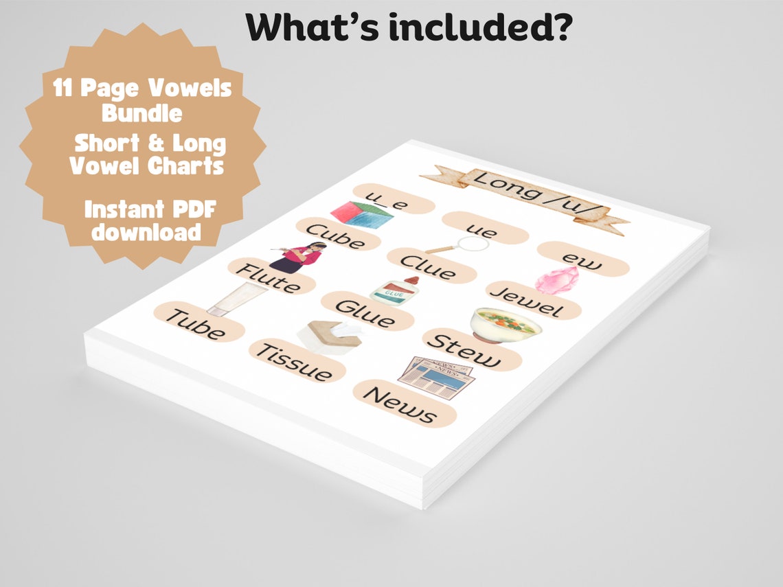 Vowels Chart Set - Long and Short Vowels, Consonants, Early Literacy ...