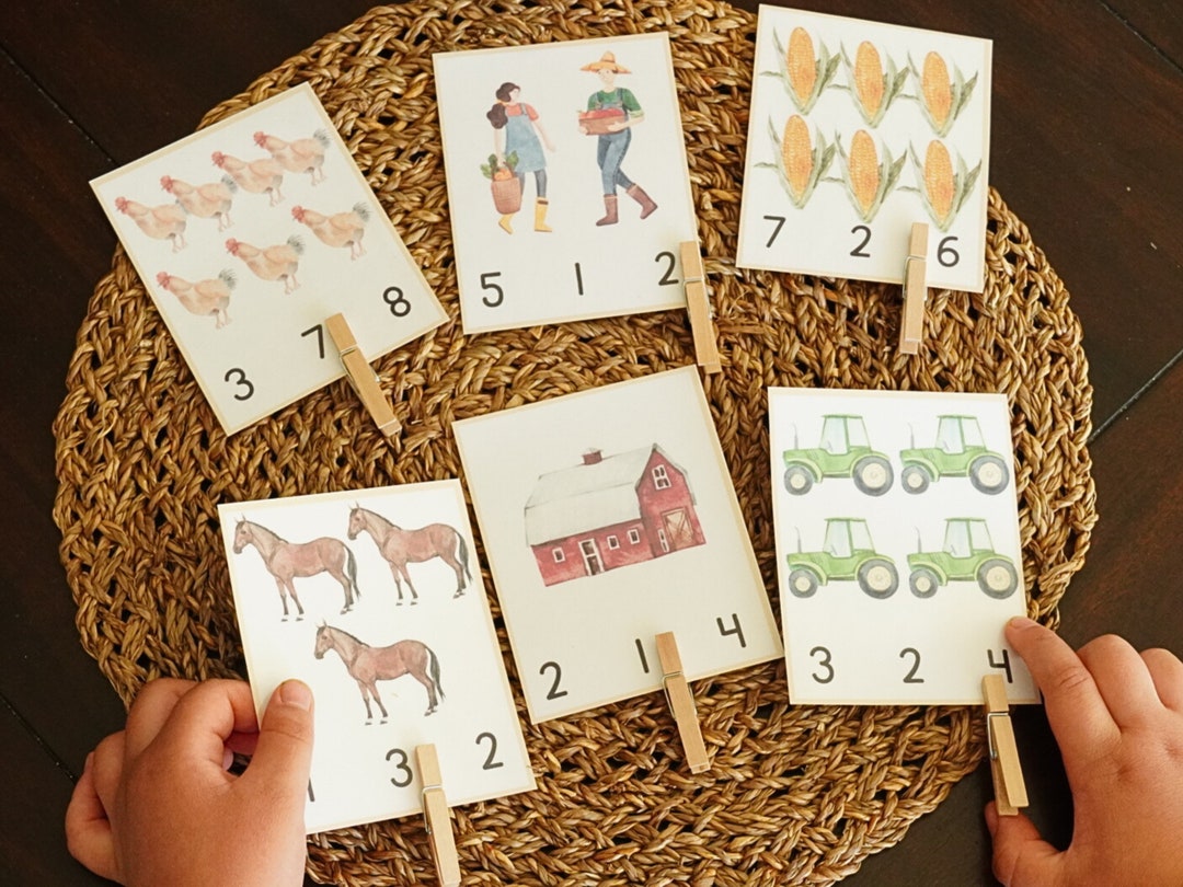 Farm Animals Counting Cards - Montessori Preschool Learning, Printable ...