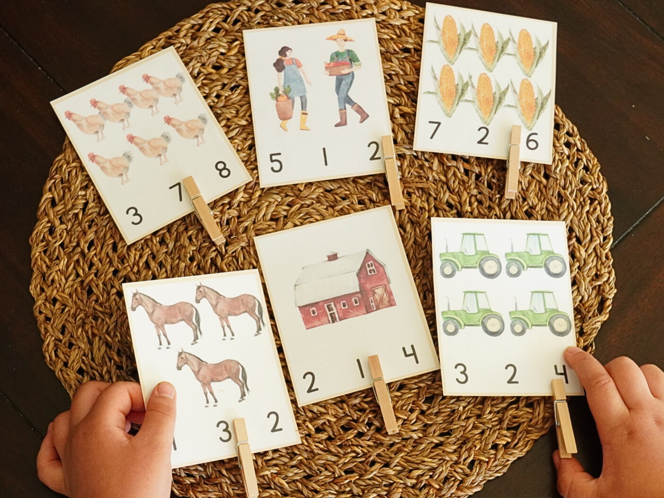 Farm Animals Counting Cards - Montessori Preschool Learning, Printable ...