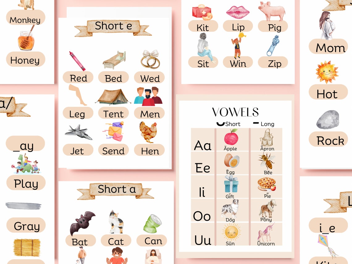 Vowels Chart Set - Long and Short Vowels, Consonants, Early Literacy ...