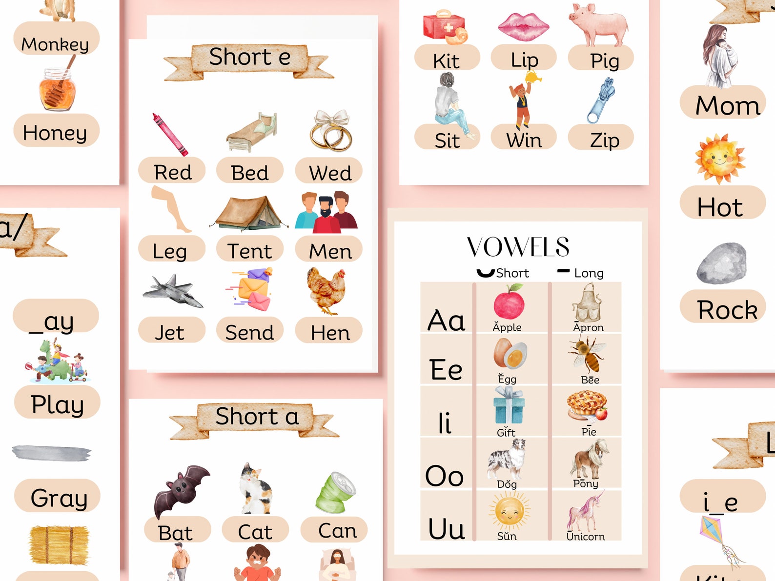 Vowels Chart Set - Long and Short Vowels, Consonants, Early Literacy ...