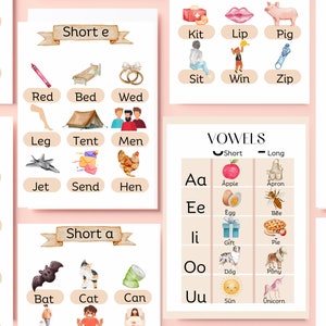 Vowels Chart Set - Long and Short Vowels, Consonants, Early Literacy ...