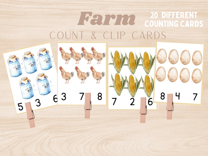 Farm Animals Counting Cards - Montessori Preschool Learning, Printable ...