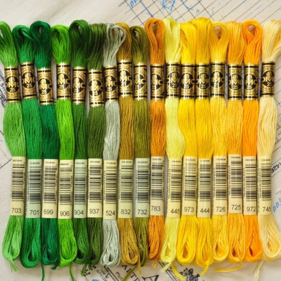 DMC Floss Green / Yellow Selection 17 Skeins - Etsy