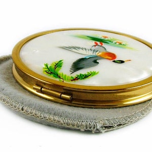 Vintage Mascot Powder Compact Faux Mother of Pearl Hand Painted Mallard ...