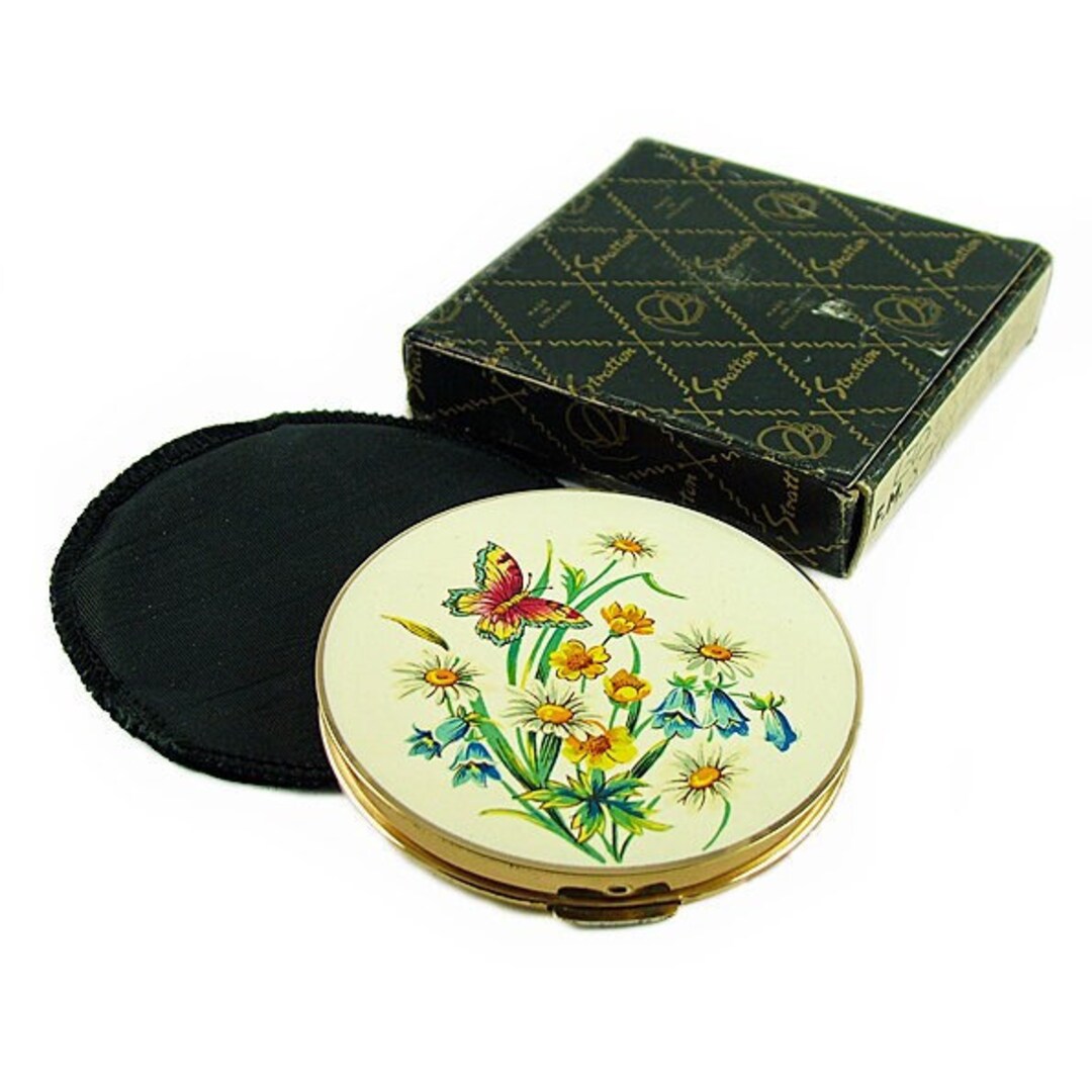 Stratton Butterfly Powder Compact Cream and Gold Wild Flowers - Etsy