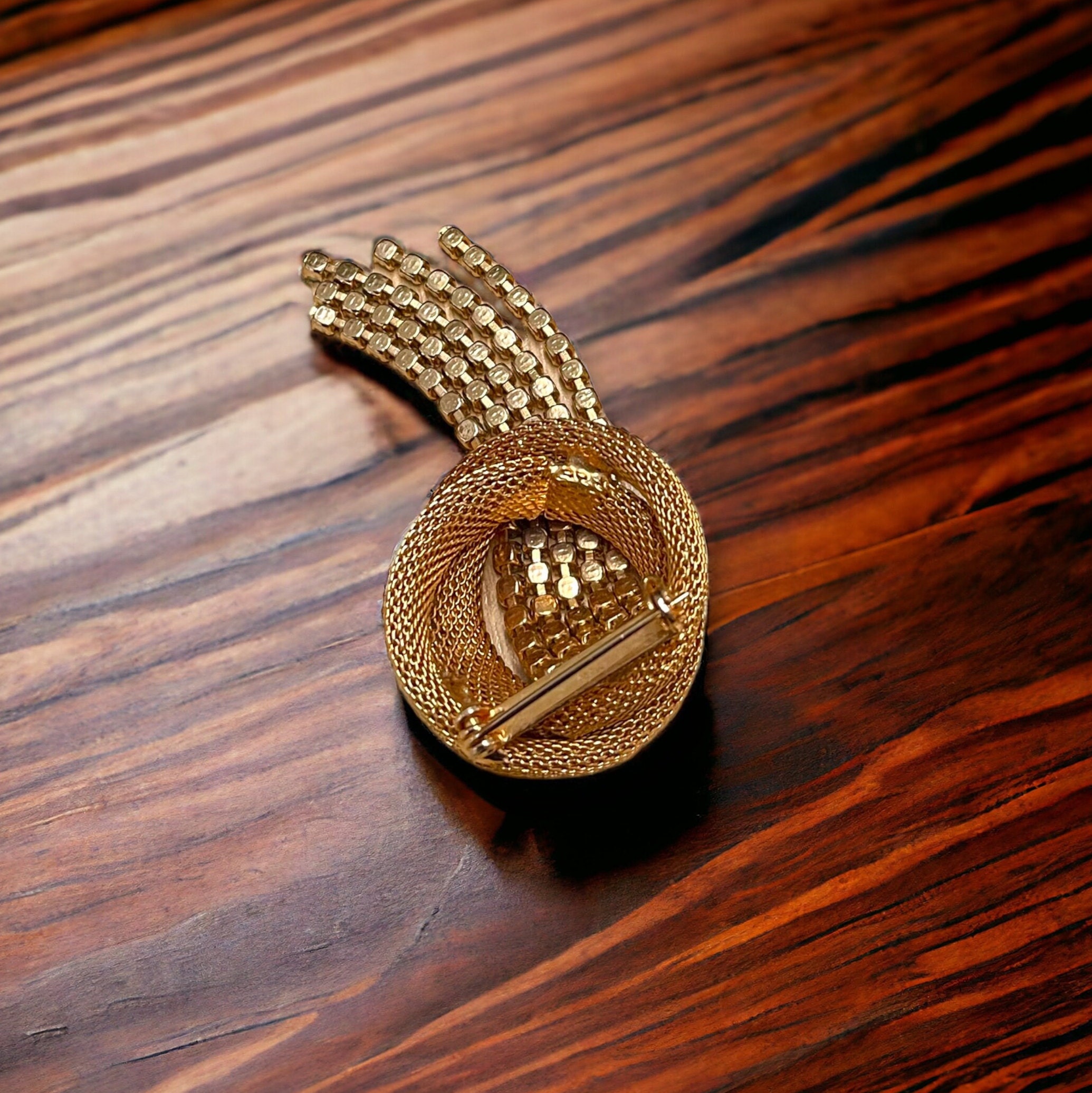 Vintage Waterfall Brooch Gold Tone Mesh With Turquoise Glass Stones ...