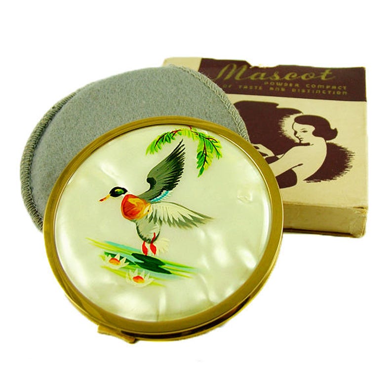 Vintage Mascot powder compact faux mother of pearl hand | Etsy