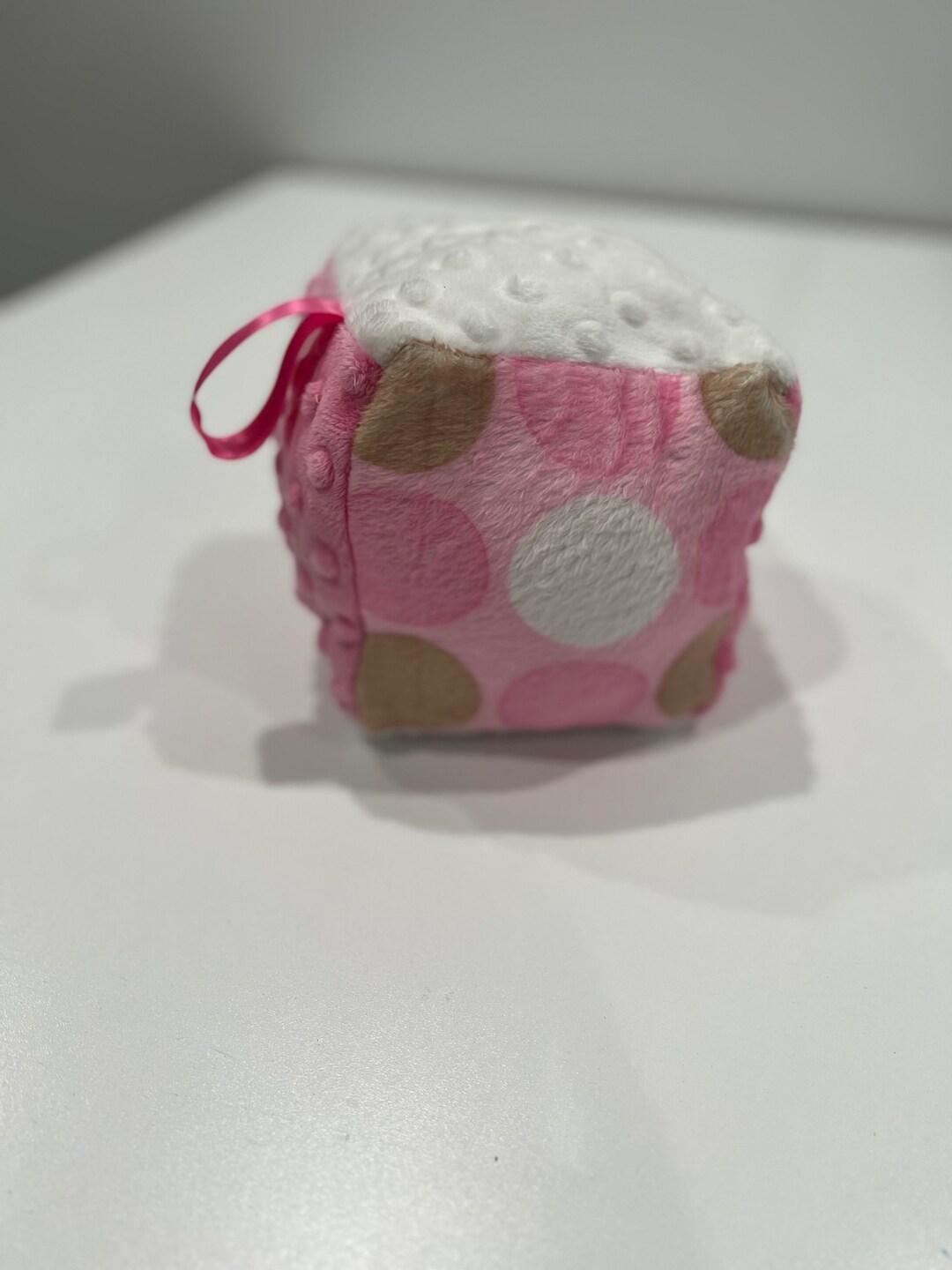 Pink Polka Dot Rattle Block Child Toy Tan White - Etsy