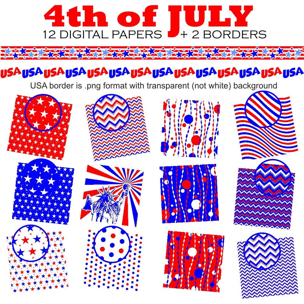 12 4th of July Digital Scrapbook Papers and 2 Borders JPG - Etsy