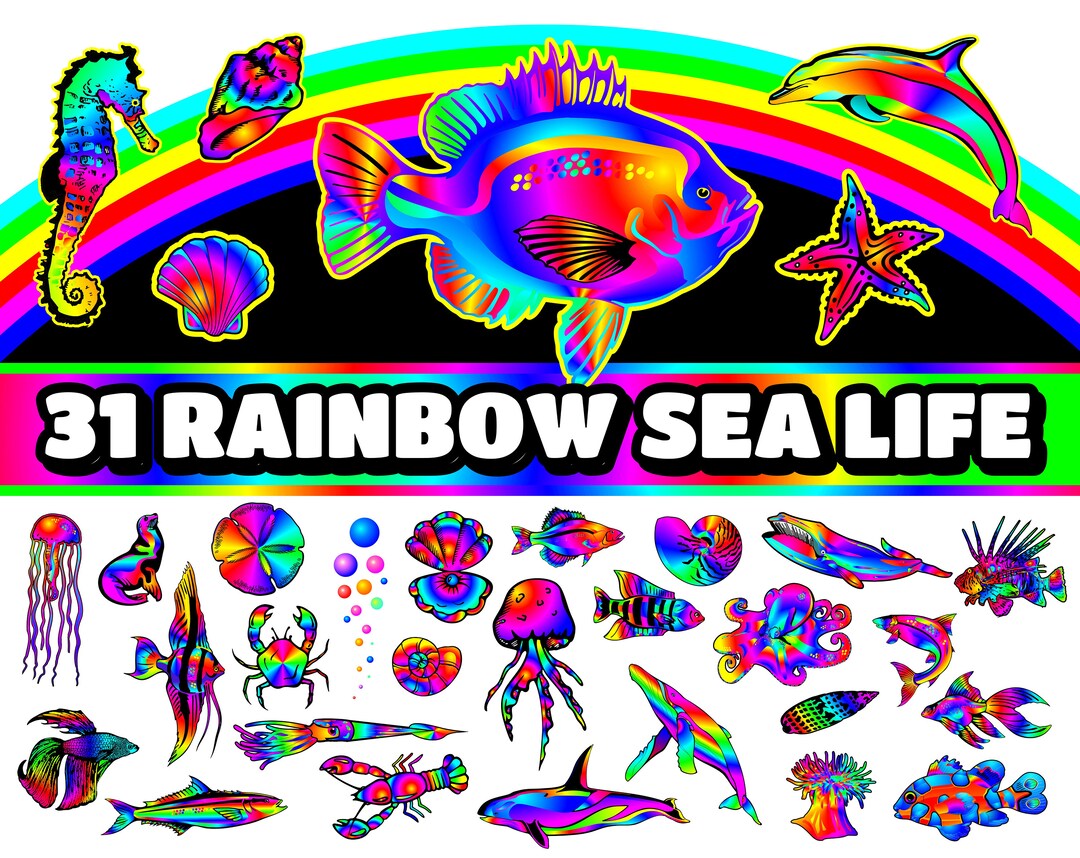 Digital Clipart Rainbow Sea Life, PNG, 300 Dpi, Fish, Starfish ...