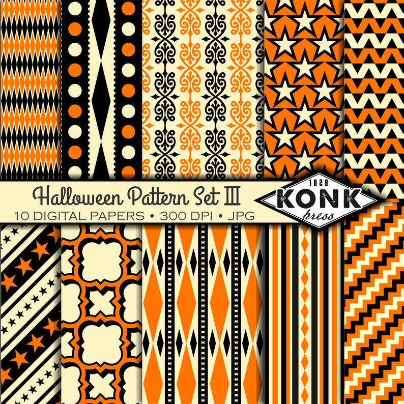 10 Digital Halloween Papers in Black, Orange & Cream, JPG, 300 Dpi ...
