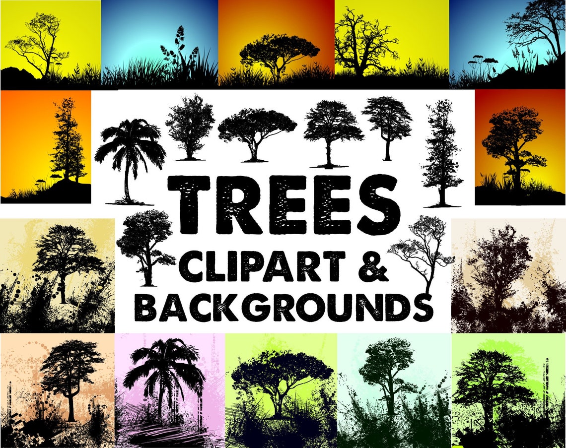 Tree Clipart and Backgrounds Trees JPG and PNG Formats - Etsy