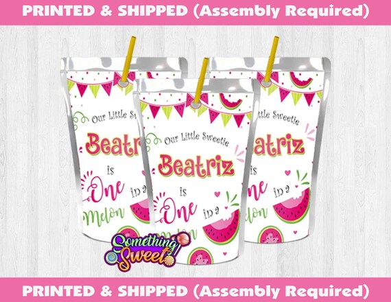 Watermelon Juice Labels, One In A Melon Juice Labels, Watermelon Party ...