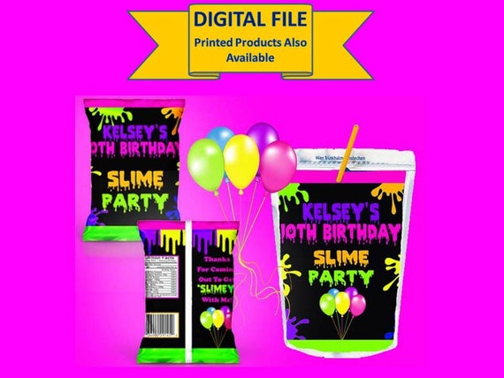 Slime Birthday Party, Slime Chip Bags, Slime Juice Box, Slime Labels by ...