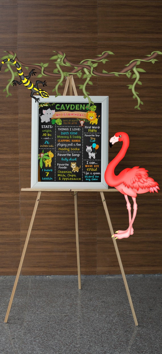 Jungle Birthday Chalkboard Sign, Jungle Birthday Board, Safari Birthday ...