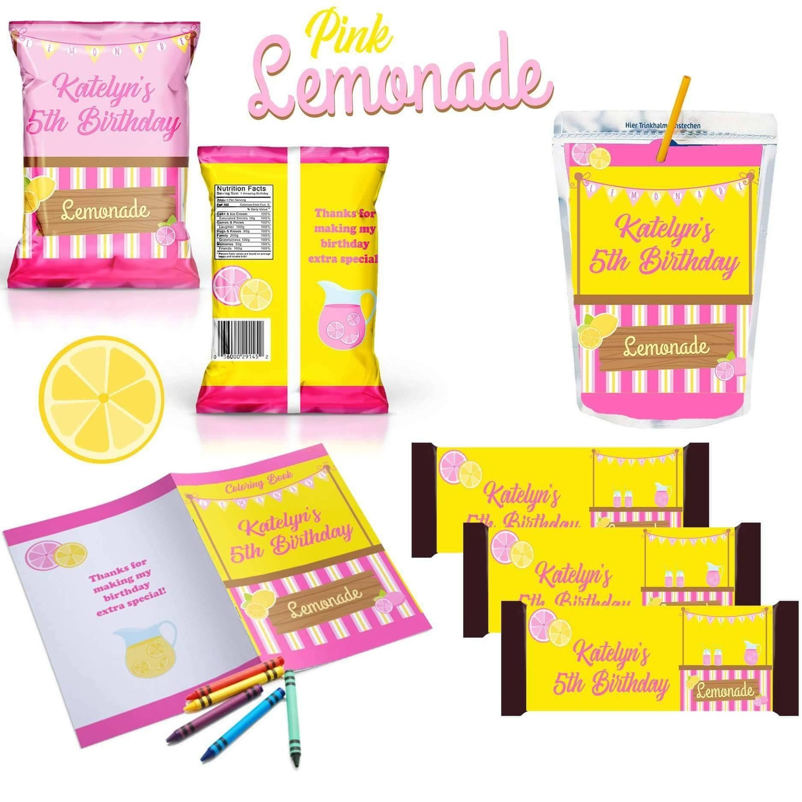 Pink Lemonade Printable Lemonade Chip Bags Custom Party - Etsy
