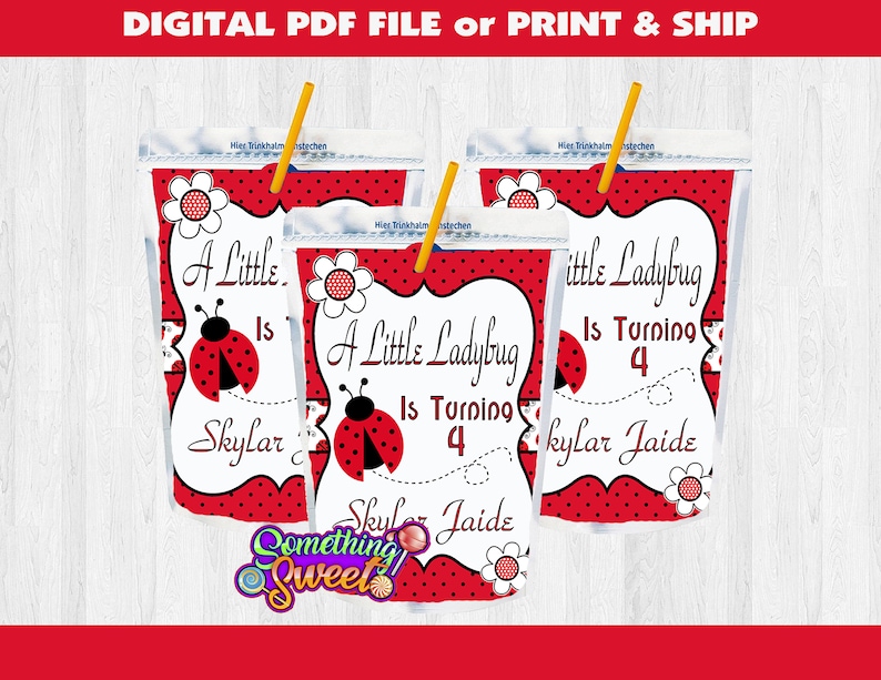 Ladybug Juice Pouch Labels Lady Bug Birthday | Etsy