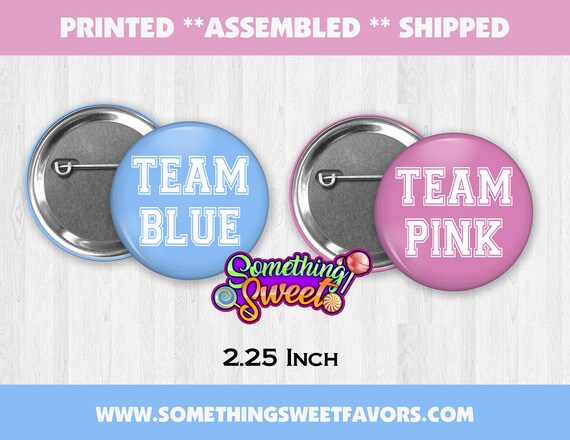 Gender Reveal Pins, Team Pink or Team Blue Buttons by SOMETHING SWEET ...