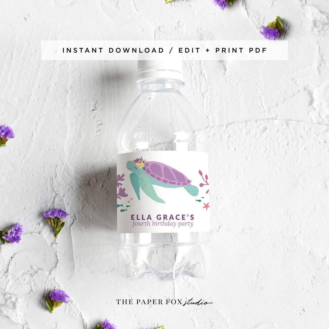 Printable Sea Turtle Water Bottle Labels Editable Under the | Etsy