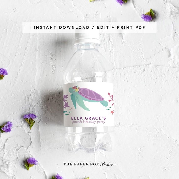 Printable Sea Turtle Water Bottle Labels Editable Under the | Etsy